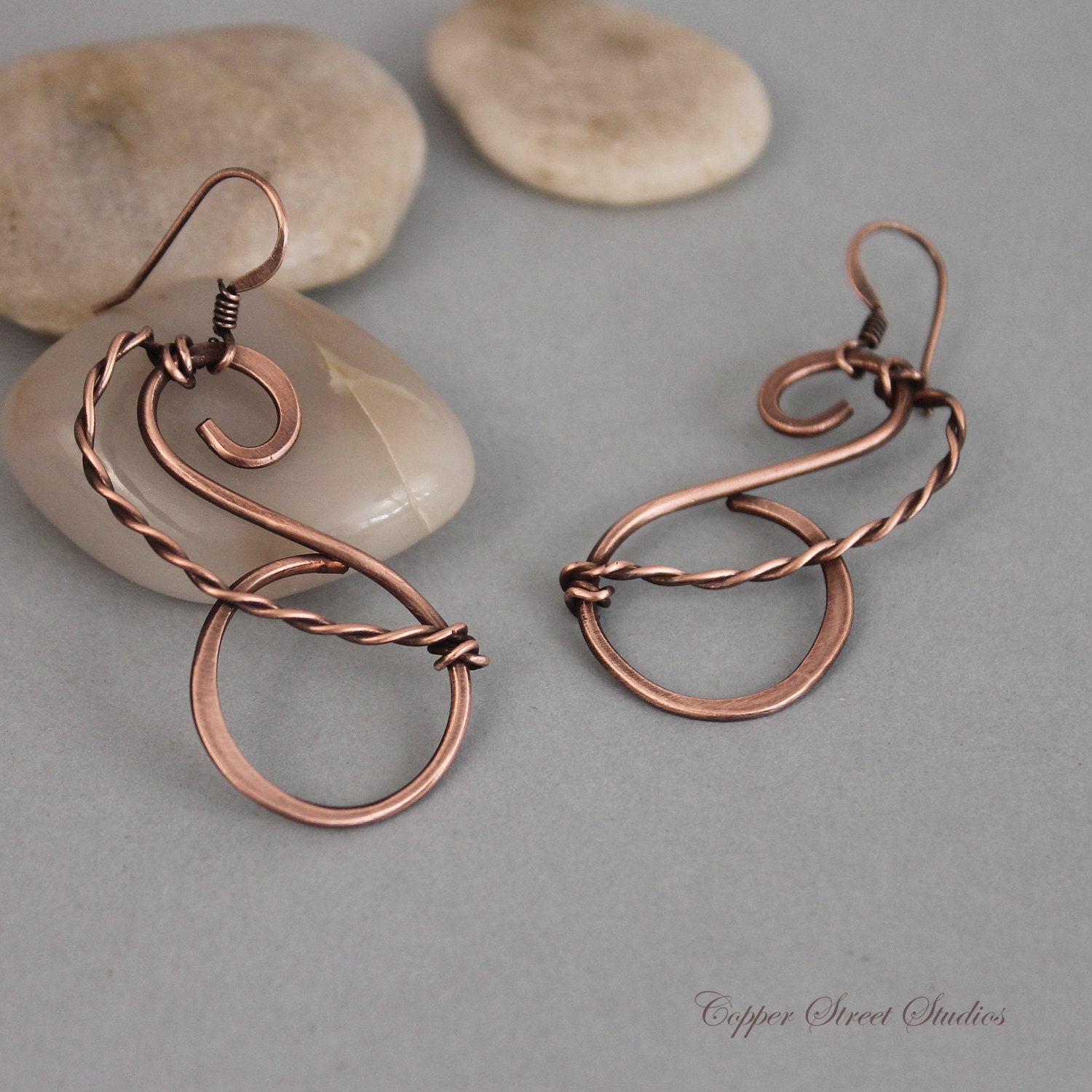 Copper Dangle Earrings Copper Earrings with Twisted Wire