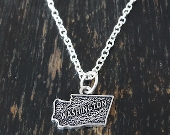 Tiny Gold Washington Charm Necklace Miniature State