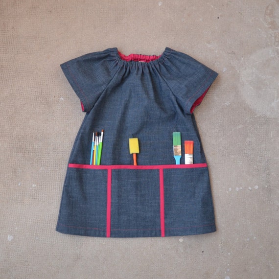 Girls Art Smock Short Raglan Sleeve School Art Apron Dress