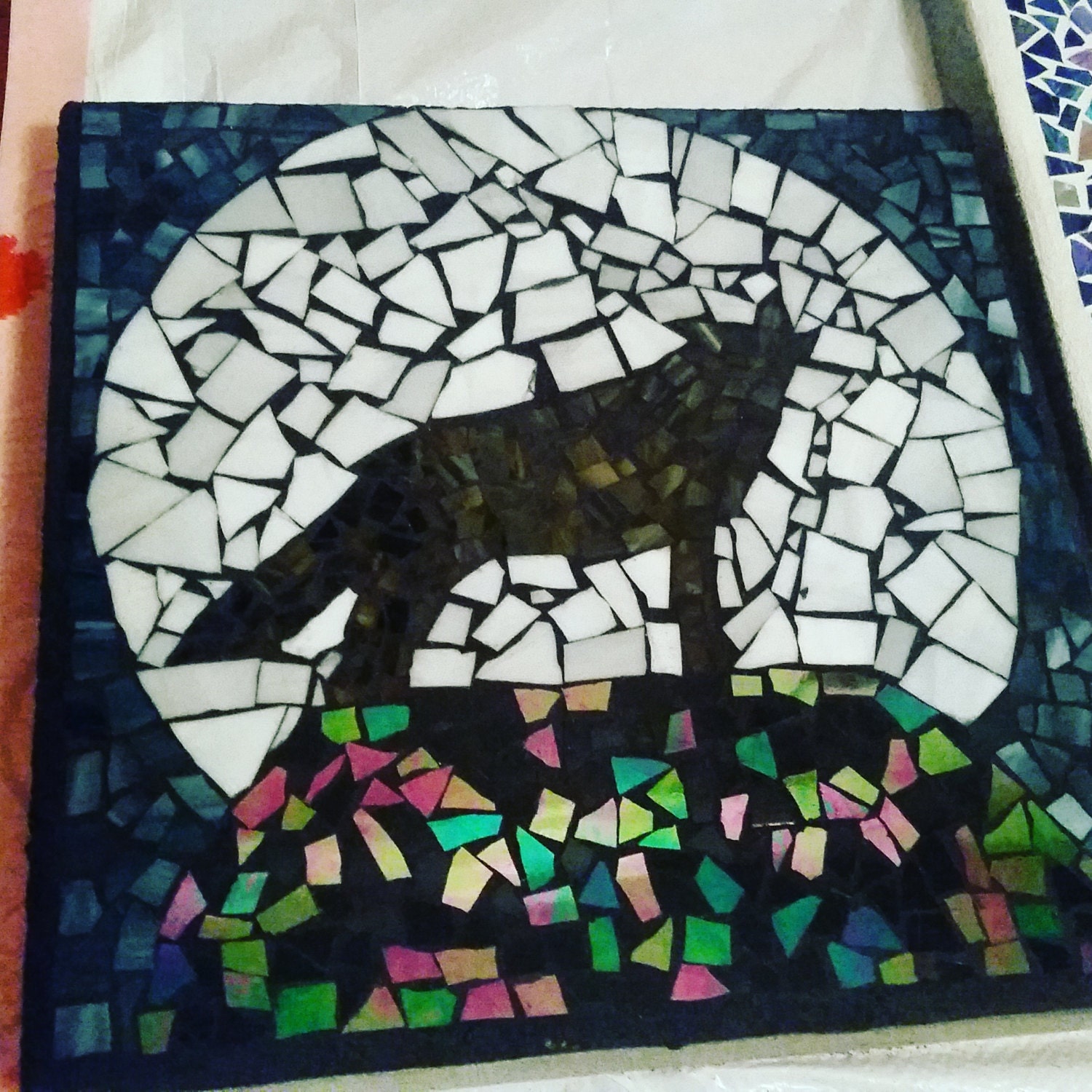 Howling Wolf Mosaic Stepping Stone 12 x 12 Stone