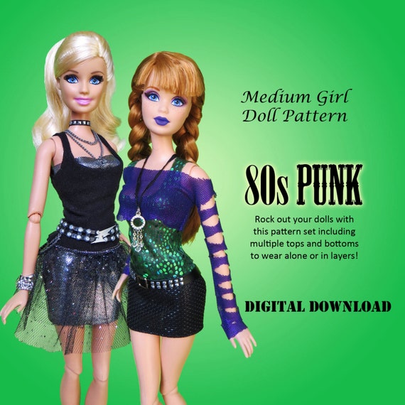Easy 80s Punk Rock Doll Clothes pattern for Barbie Princess