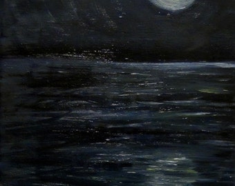 Moon oil painting | Etsy