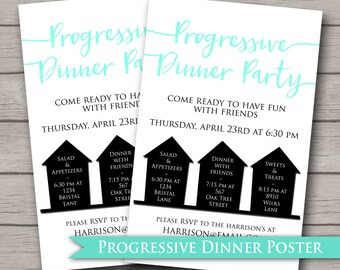 Progressive Dinner Party Invitation by IttyBittyPixel on Etsy