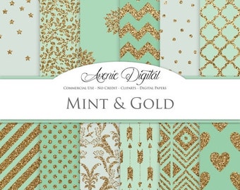 Items similar to 24 Mint Digital Papers,MINT Green Modern Pattern ...