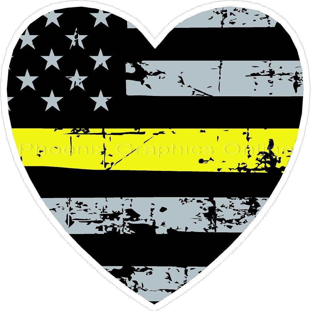 Thin Yellow Line Dispatcher Distressed Flag Heart Decal 6533