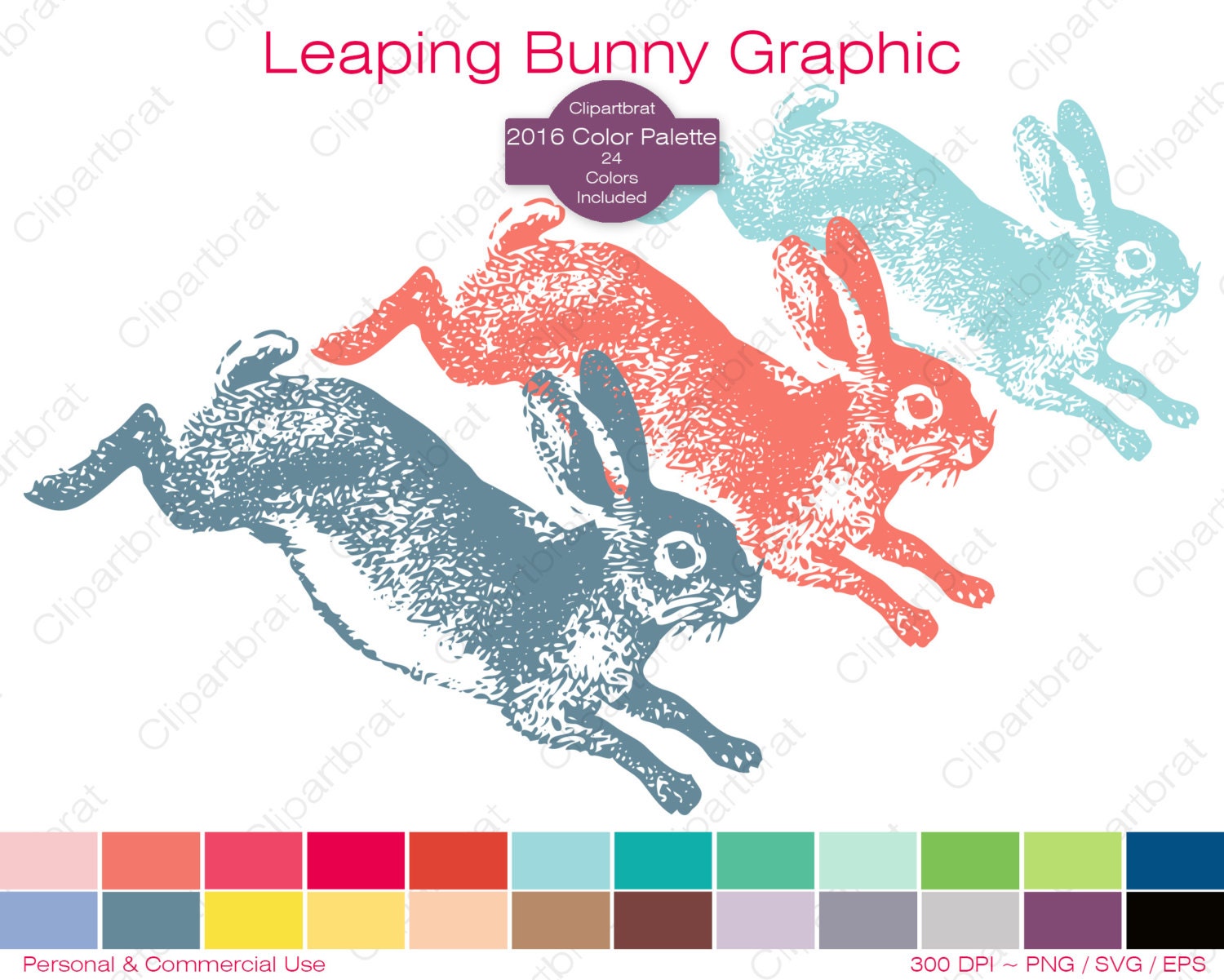 LEAPING RABBIT Clipart Commercial Use Clipart Bunny Graphic