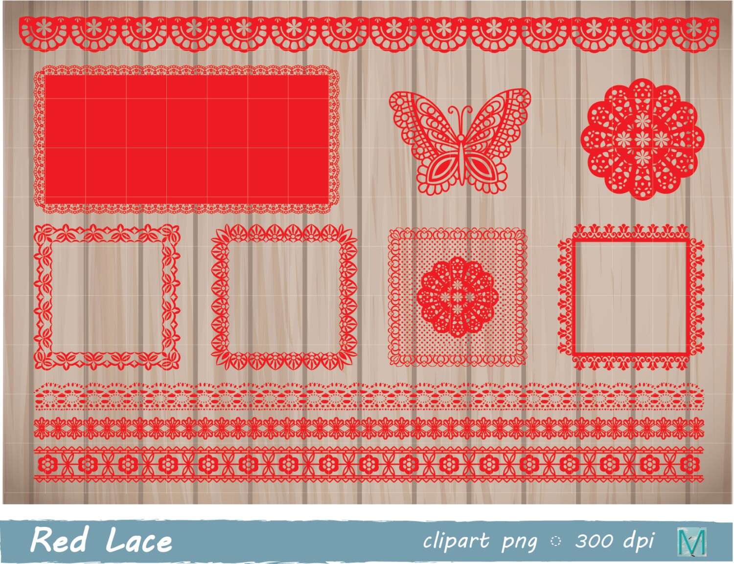 red Lace Lace Border Digital Clip Art for Scrapbooking Card