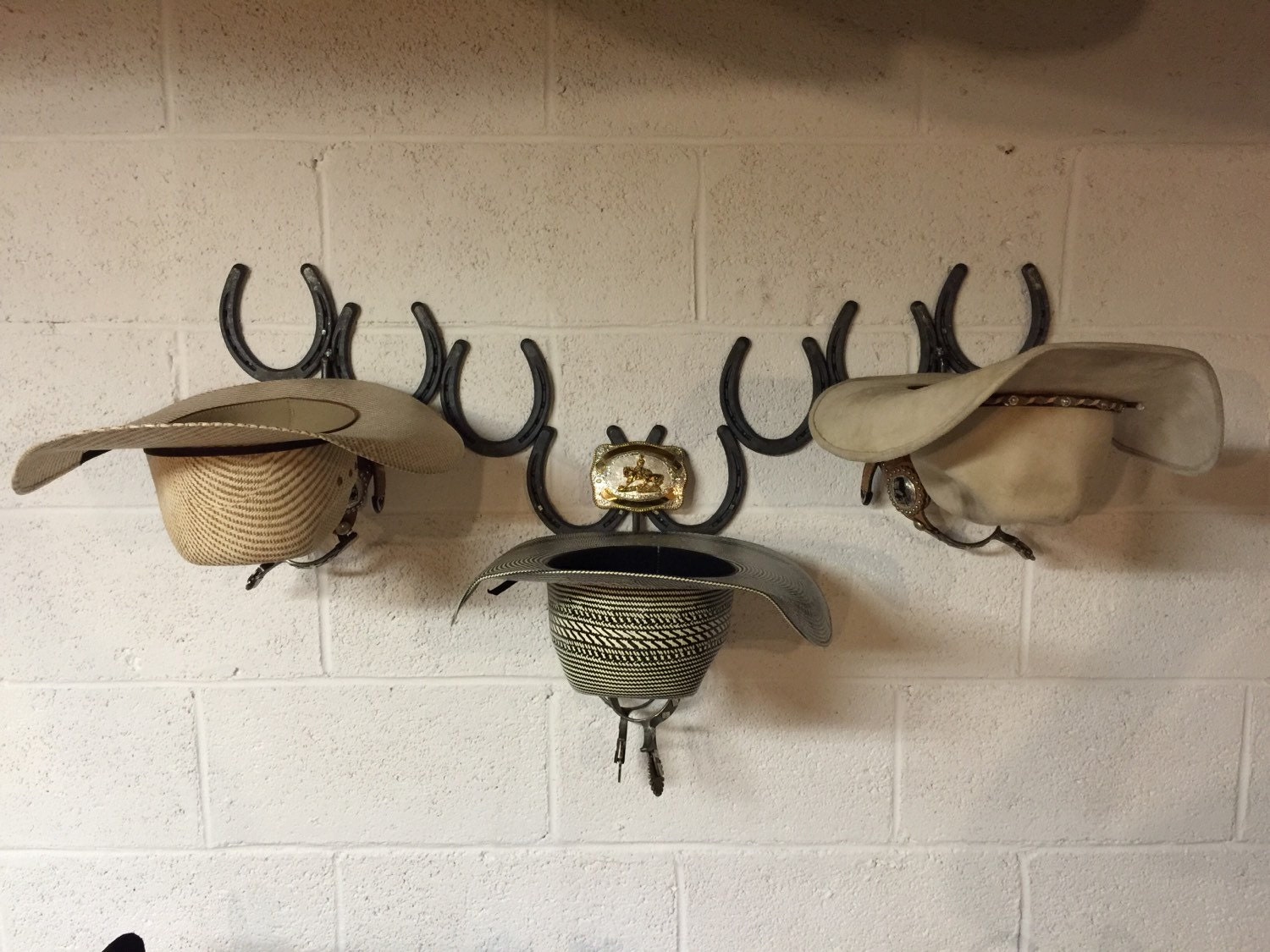 Horseshoe Cowboy Hat Rack Three Cowboy Western Hat Rack