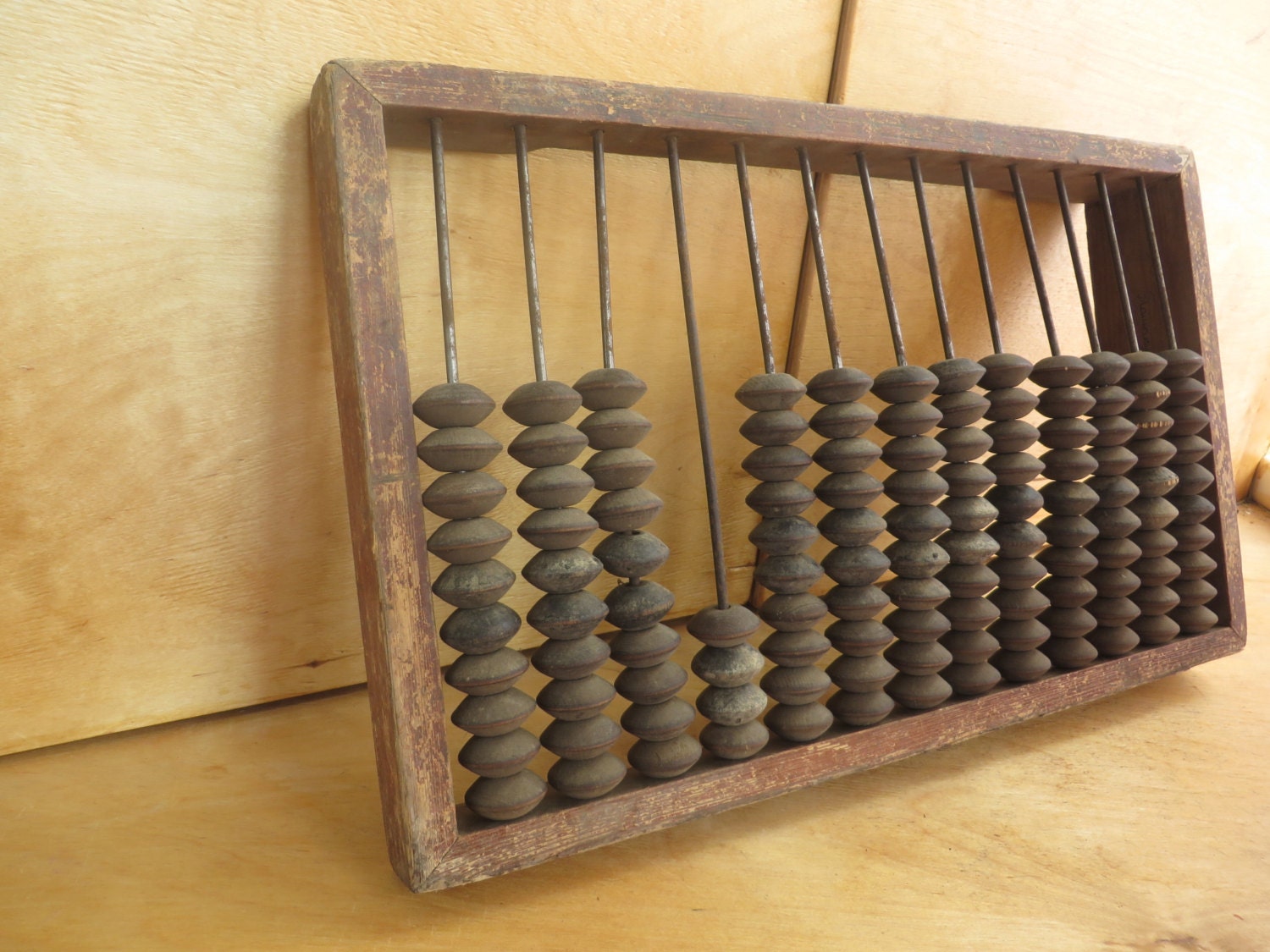 USSR vintage abacus. Big rustic wooden abacus with the