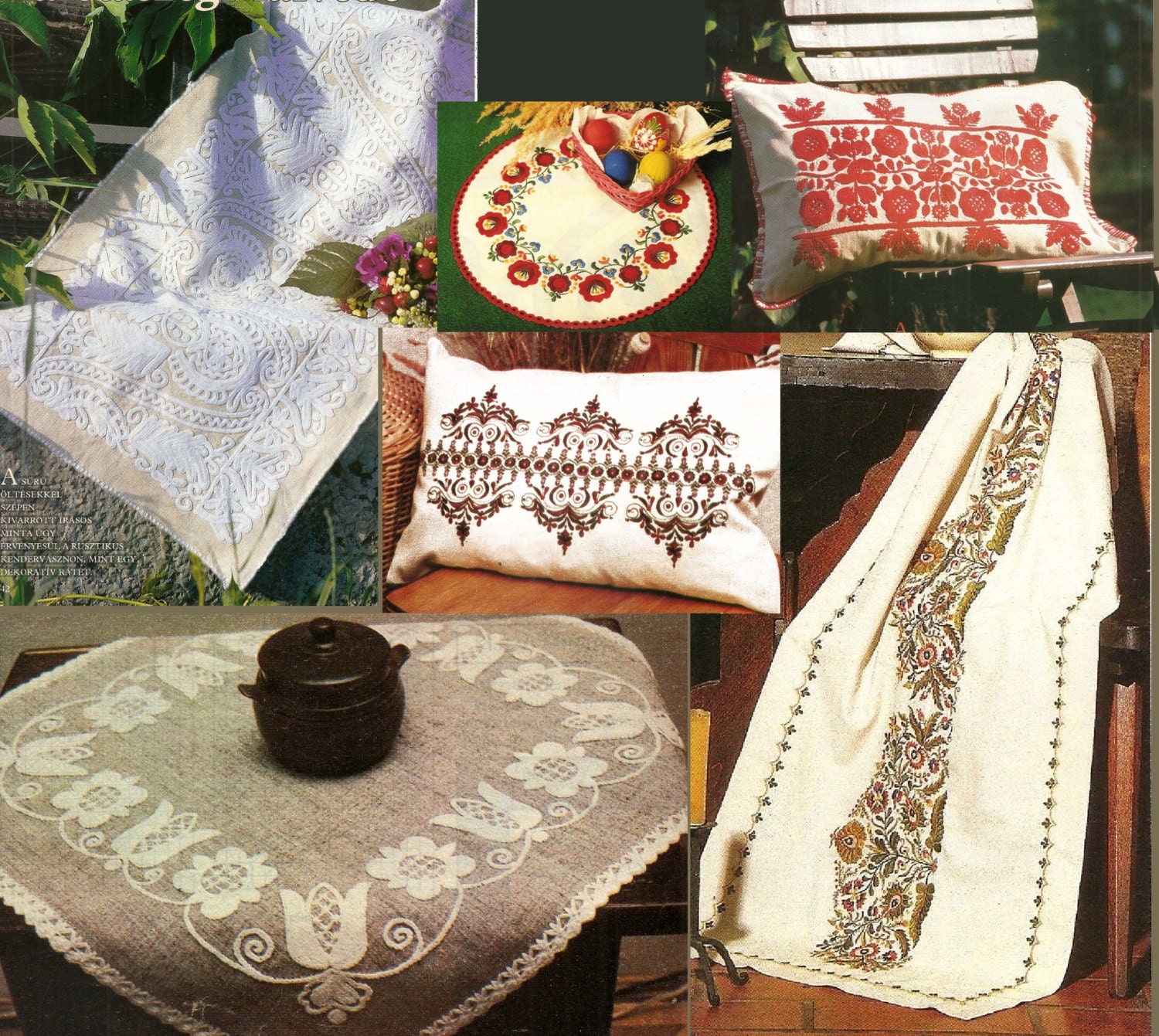 Set of 6 Vintage Hungarian embroidery patterns. pillowcase and