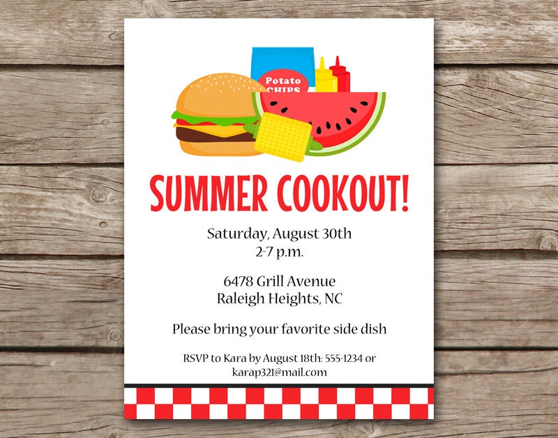 Summer BBQ Invitation Bbq Invitation Cookout Invitation