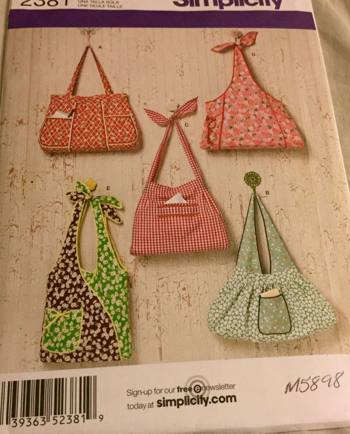 Simplicity 2381 Purse Bag pattern uncut Easy Sewing Pattern.