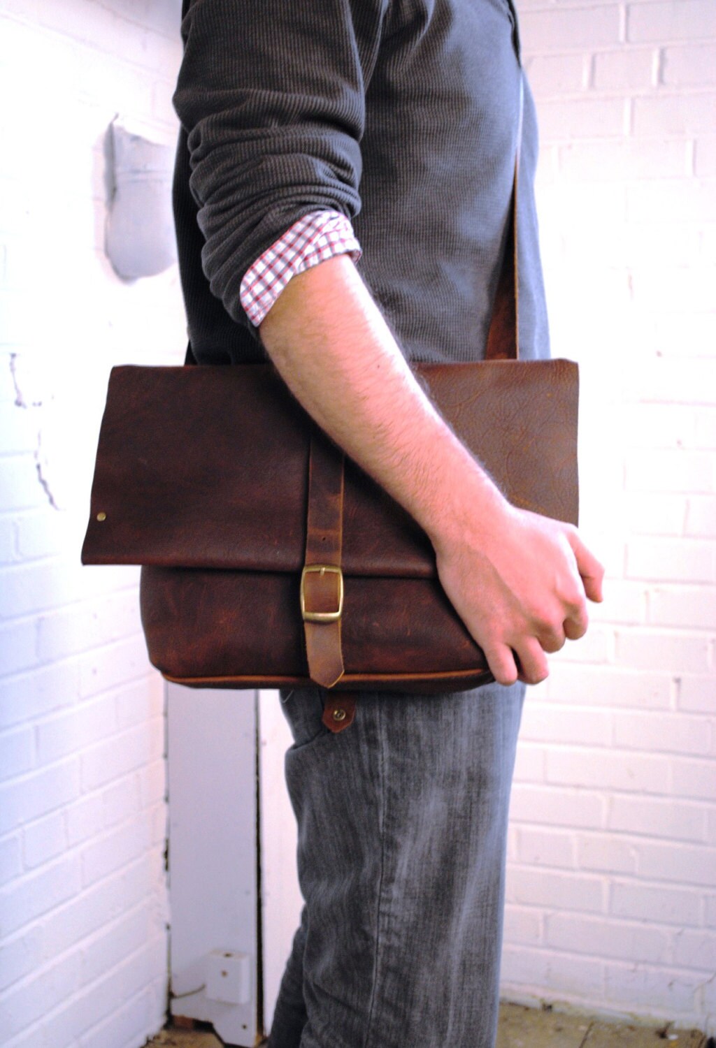 In Blue Handmade leather messenger bag unisex Leather