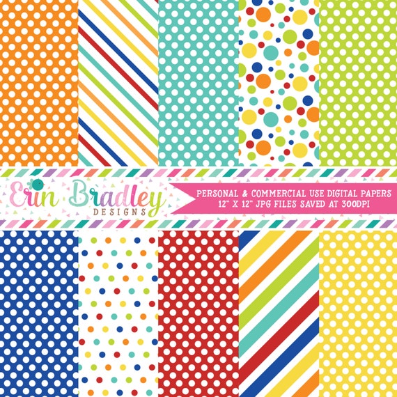 Easter Boys Digital Papers Blue Red Orange Yellow Green Stripes & Polka ...