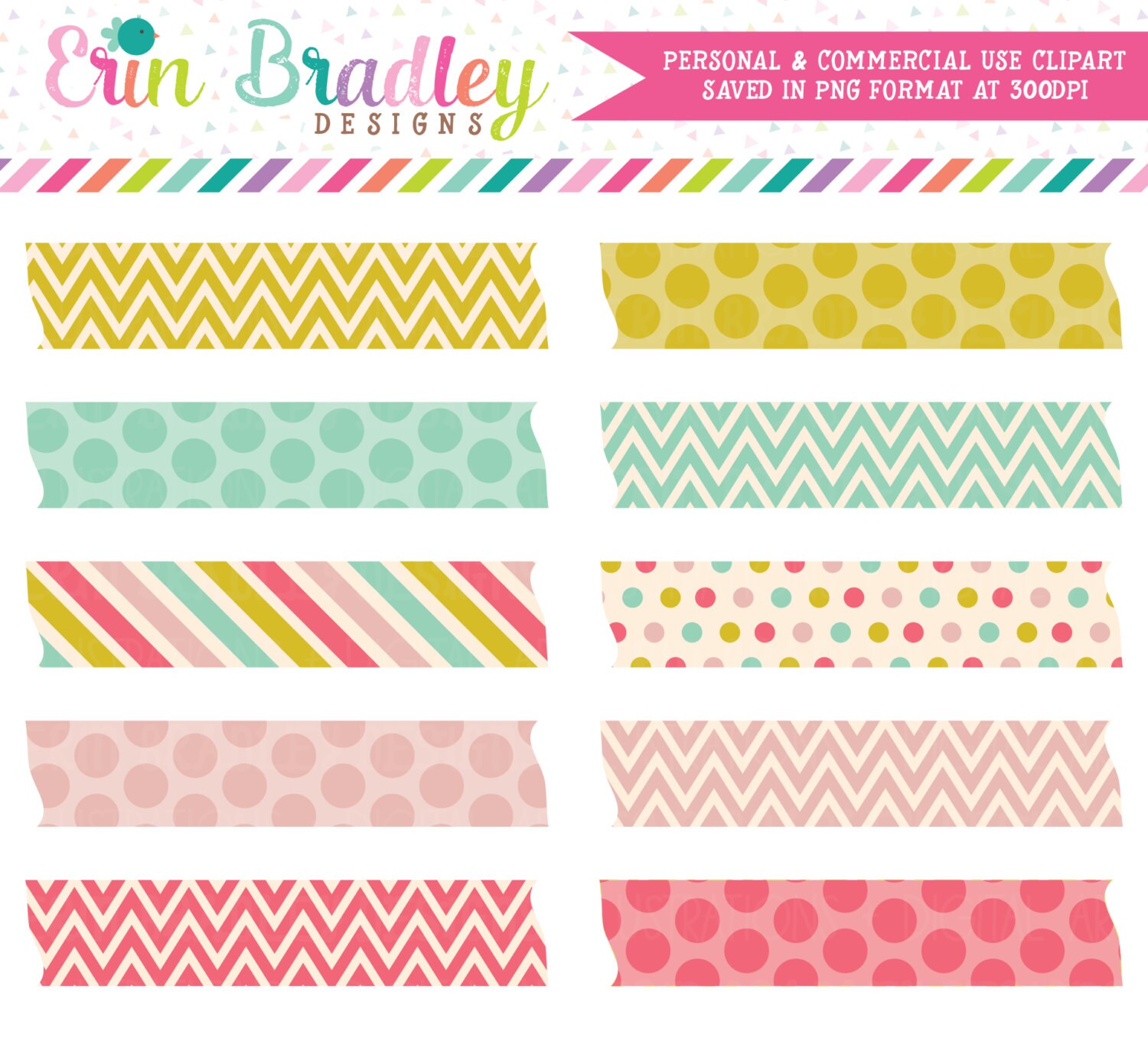 Digital Washi Tape Clipart Labels with Polka by ErinBradleyDesigns