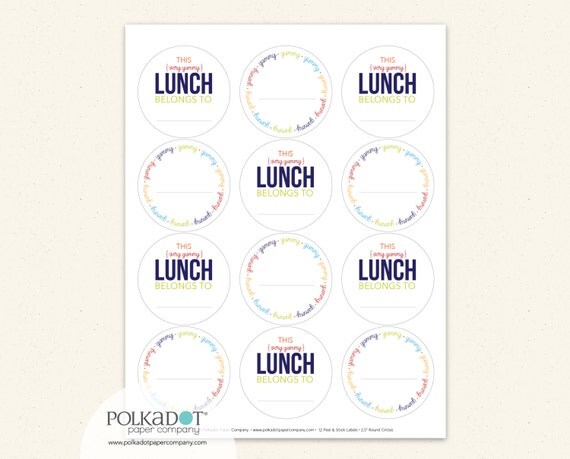 Yummy Lunch Labels Set of 12 Sticker Notes