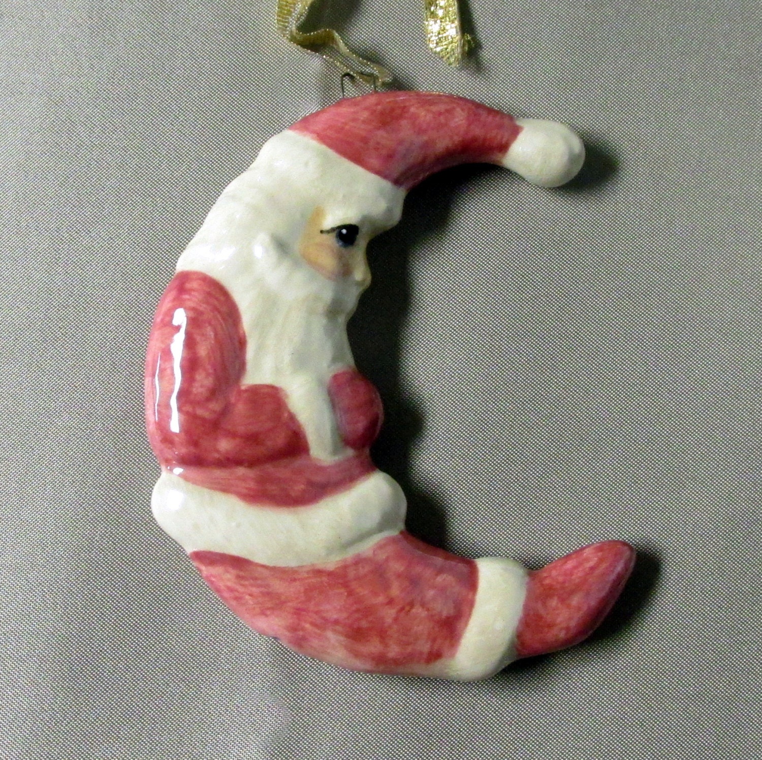 Ceramic Resting Santa Crescent Moon Christmas Ornament