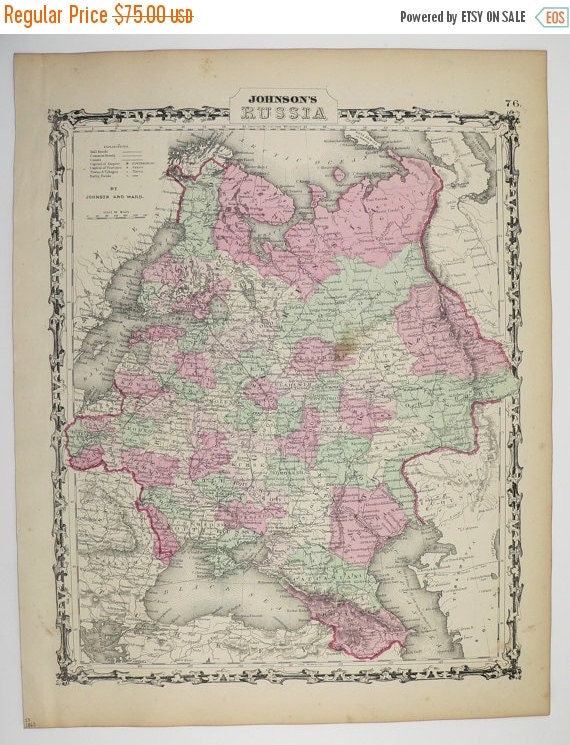 Original Antique Map of Russia Ukraine Map by OldMapsandPrints