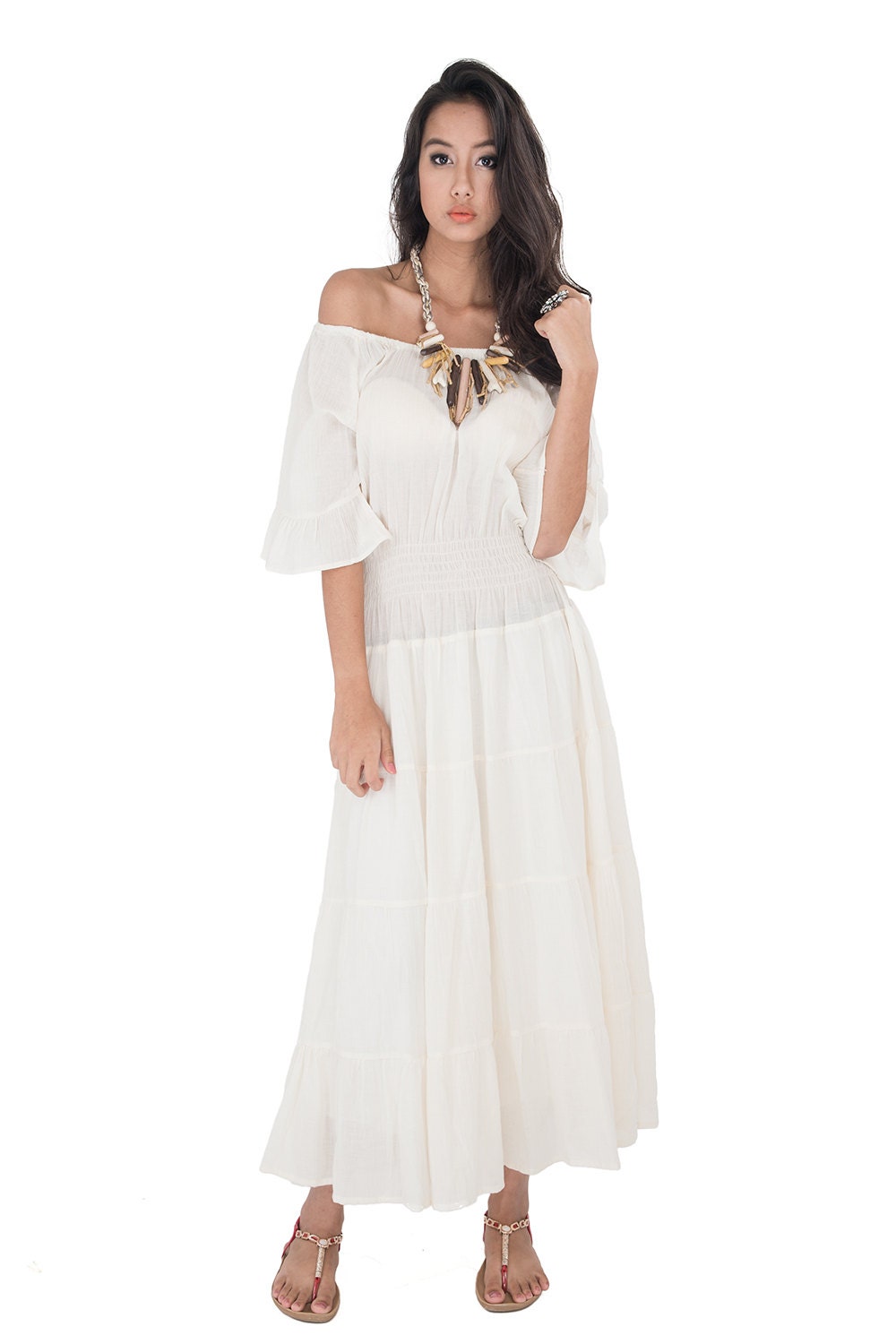Maxi Dress Cream Summer Dress Long Ecru Gauze Cotton Gown