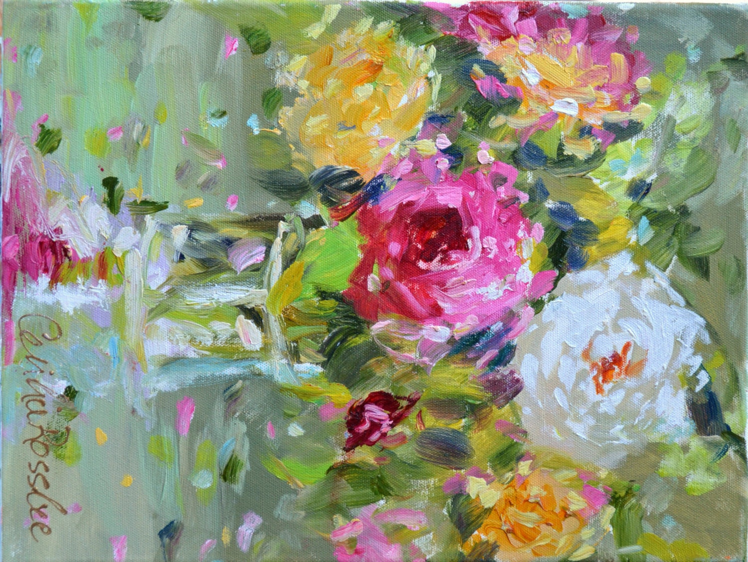 Art Print of SHABBY CHIC ROSES in an impressionistic style