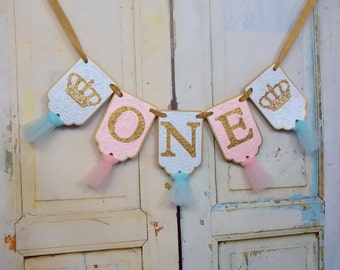 Girls Name Banner with Crowns Embossed Pink and by PaperEtcStudio