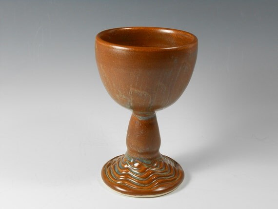Rustic chalice pottery chalice brown blue ceramic chalice