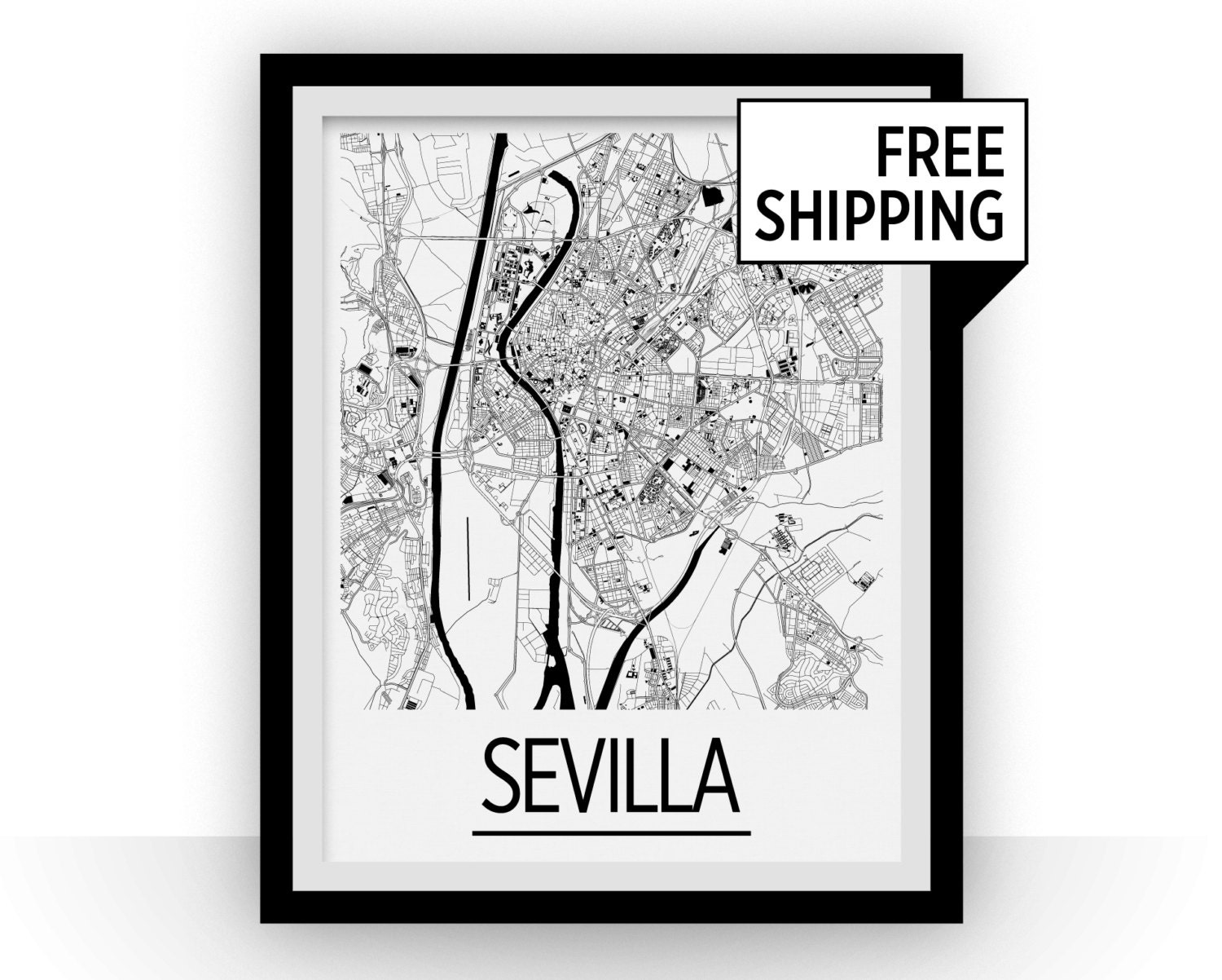 Sevilla Map Poster spain Map Print Art Deco Series by iLikeMaps