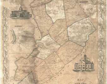 Columbia & Montour Counties 1860 Pennsylvania Wall Map by Oldmap