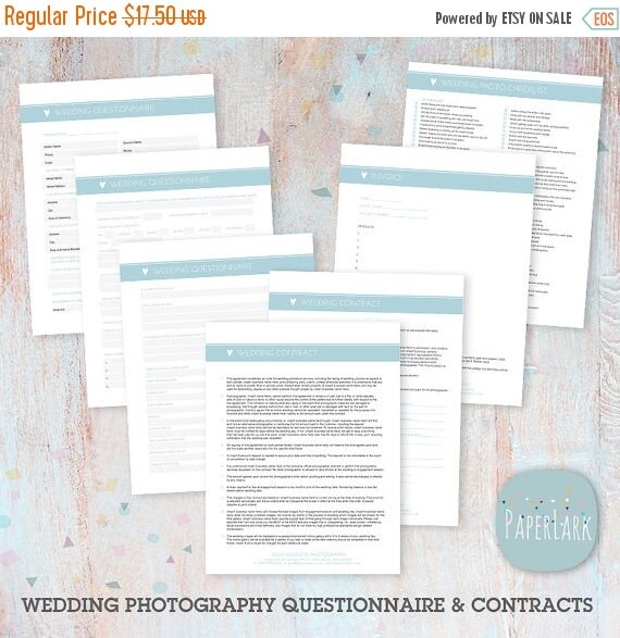 SALE NOW ON Wedding Photography Questionnaire by PaperLarkDesigns