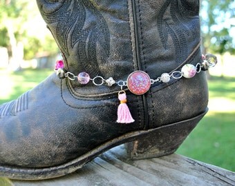 Boot Anklet Jewelry 3 Row Rhinestone with Rhinestone Lock