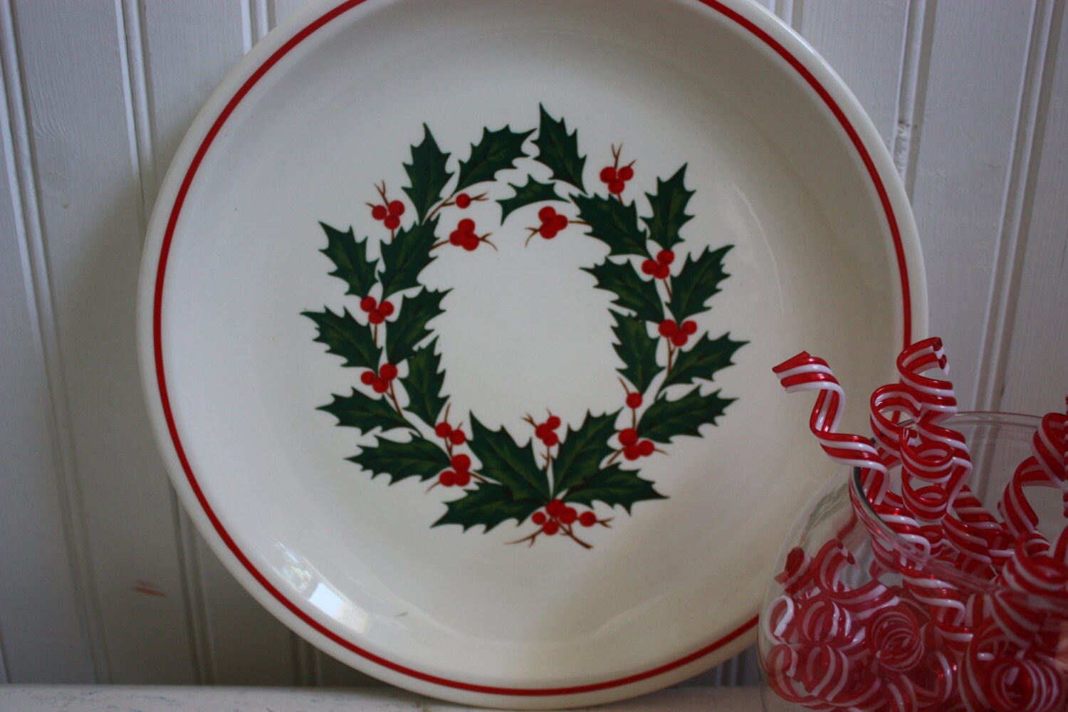 Vintage Ironstone Christmas Holly Wreath Appetizer Plate, Made in USA ...