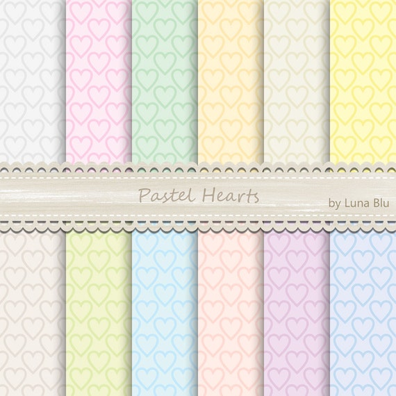 Heart Digital Paper pack: Pastel Hearts pastel by Lunabludesign