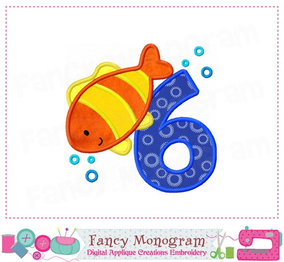 Fish Number 6 appliqueBirthday number 6 appliqueMy 6th