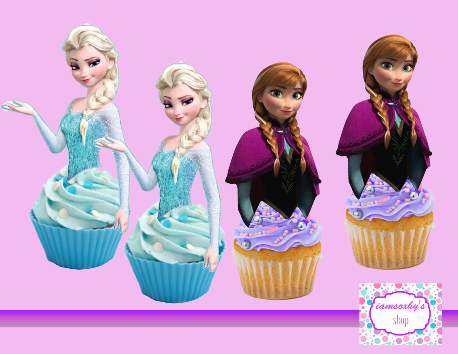 Frozen Elsa and Anna Cupcake topperscakepop topperscupcake