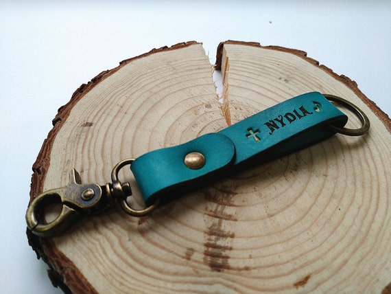 Keychain leather key chain hand stamped keychain by TAleatherworks