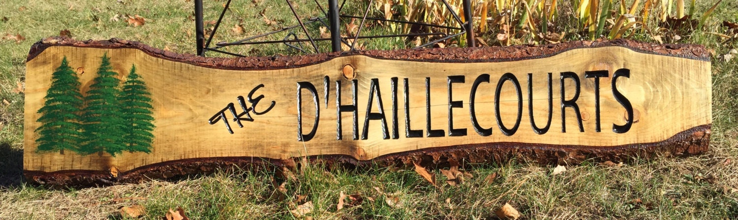 Carved Wood Slab Sign live edge wood slab