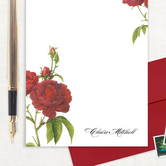 personalized notePAD DARK RED ROSES stationery