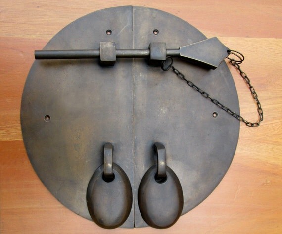 Very Large Circular Brass Pan-Asian Face Plate Surface Latch