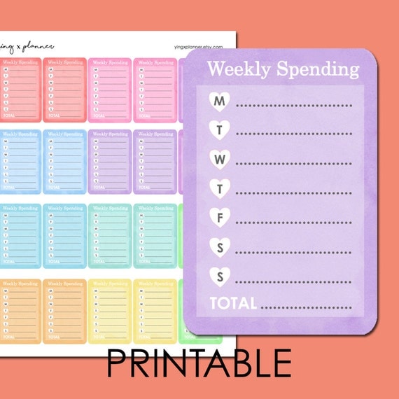 PRINTABLE Weekly Spending Tracker Stickers 02, Daily Spending Tracker ...