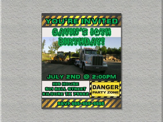 Construction Heavy Equipment Birthday Invitation Personalized