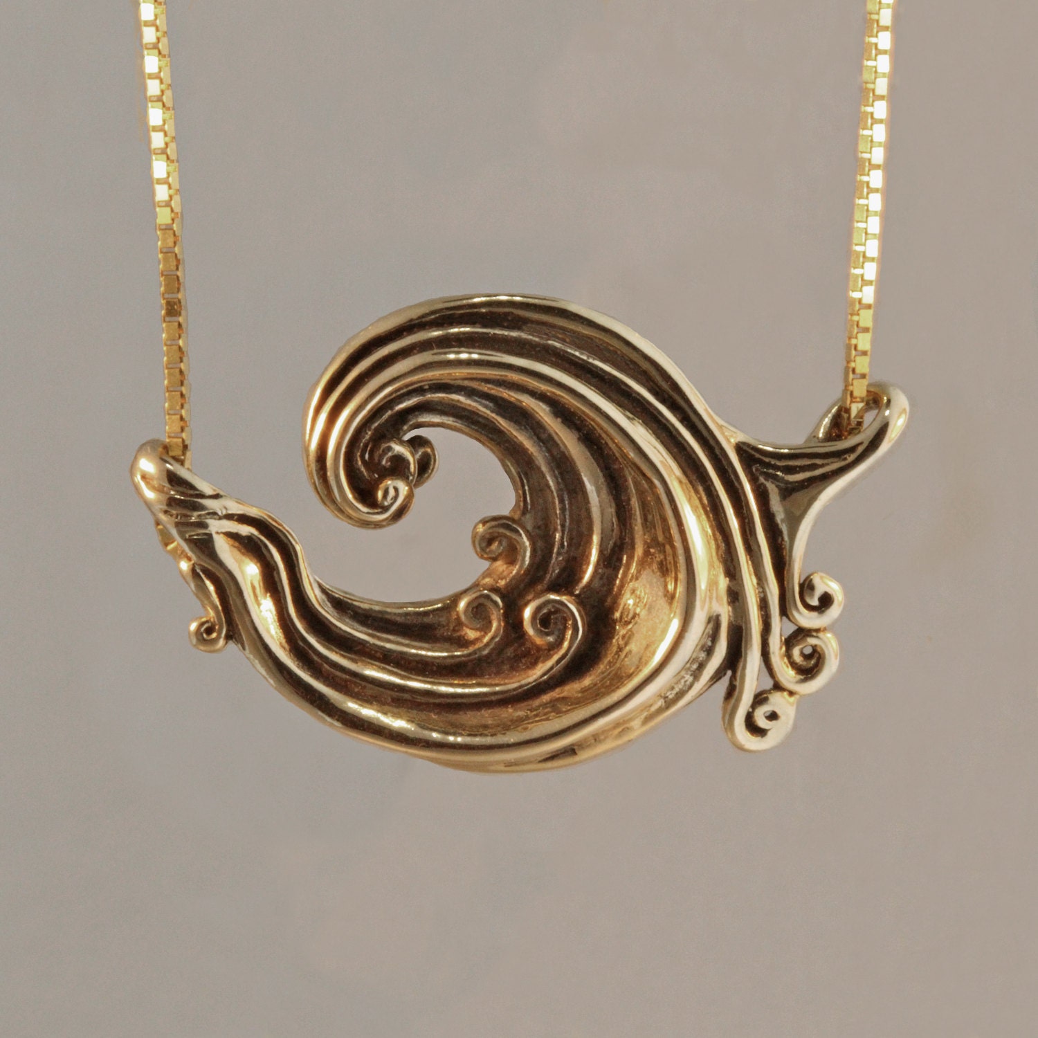 Wave Necklace Gold Rip Curl Wave Pendant Surfer Jewelry Wave