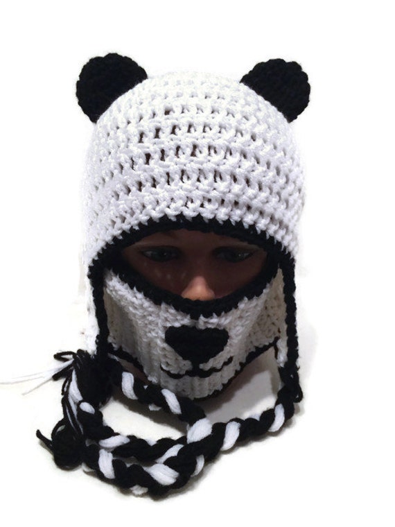 Panda Hat Panda Bear Face Mask and Ear Flap by AddSomeStitches