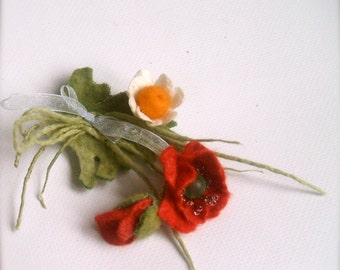 Felt brooch Yellow flowers Handmade Felt brooch Wool by jurooma