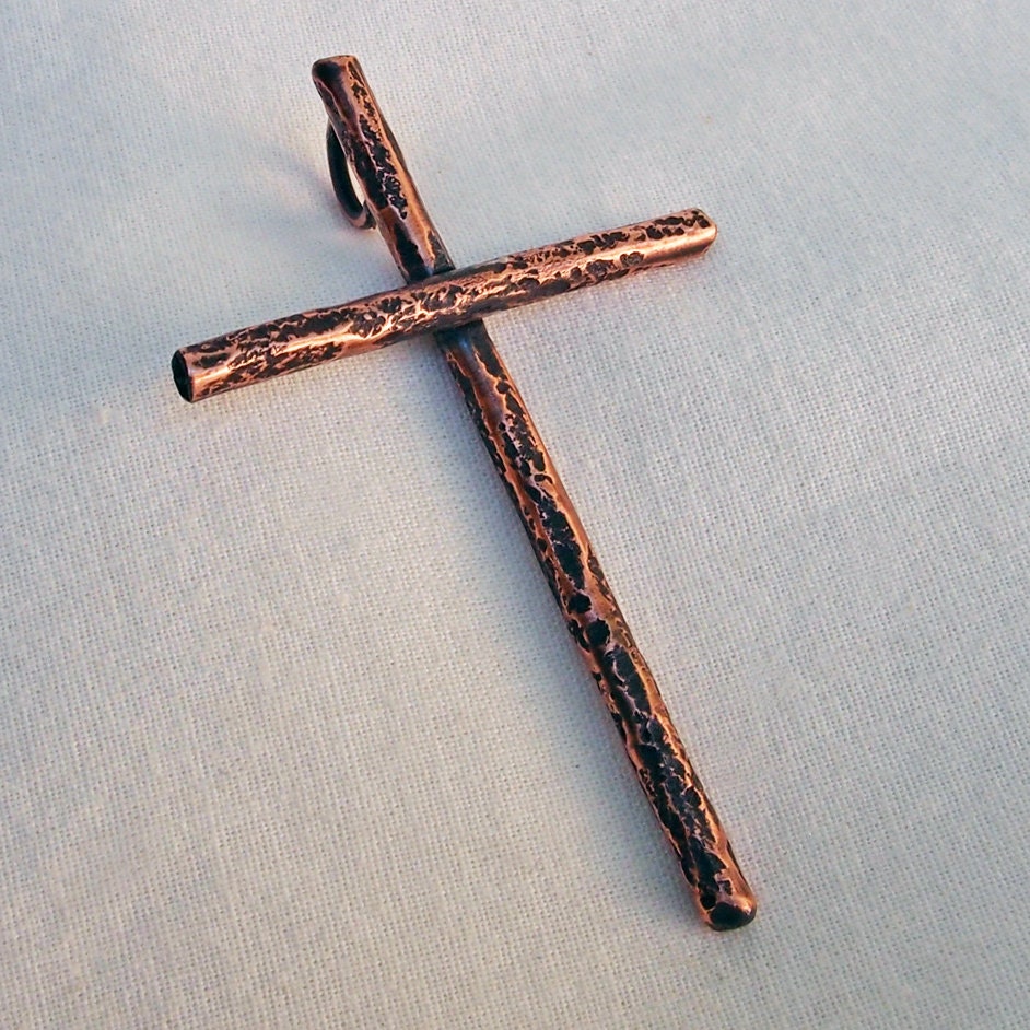 Copper Cross Pendant 'C' by Texturz on Etsy