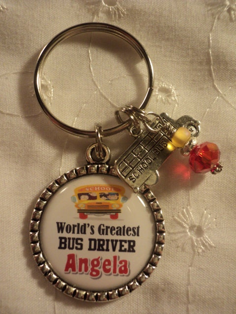 Personalized Bus Driver key chain with charms