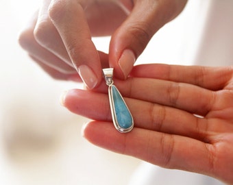 Large Larimar Pendant Translucent Larimar Stone by TheLarimarShop