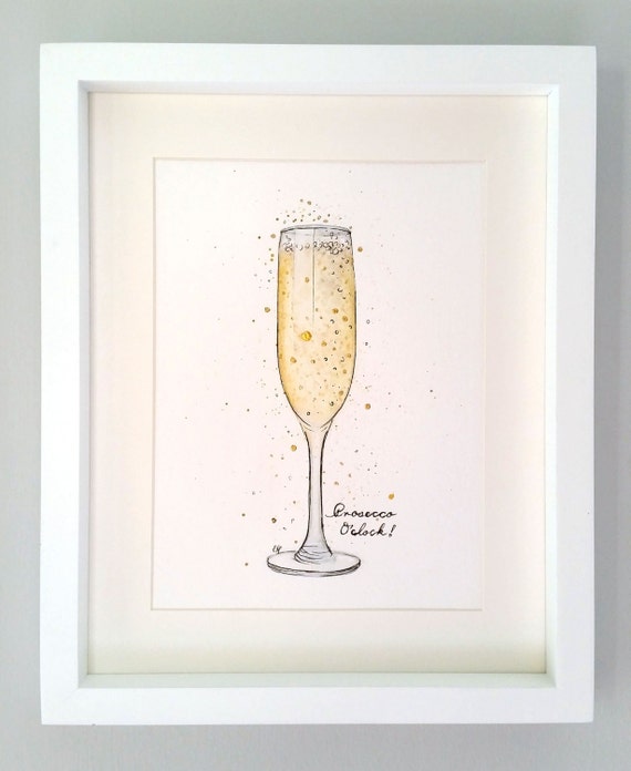Original hand painted watercolour 'Prosecco