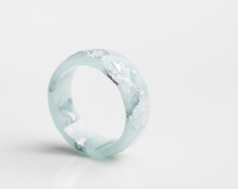 Men Resin Ring Silver Gray Vintage French Ribbon Men Women