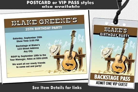 Country Music Star Ticket Invitation by PrintVillaInvites on Etsy