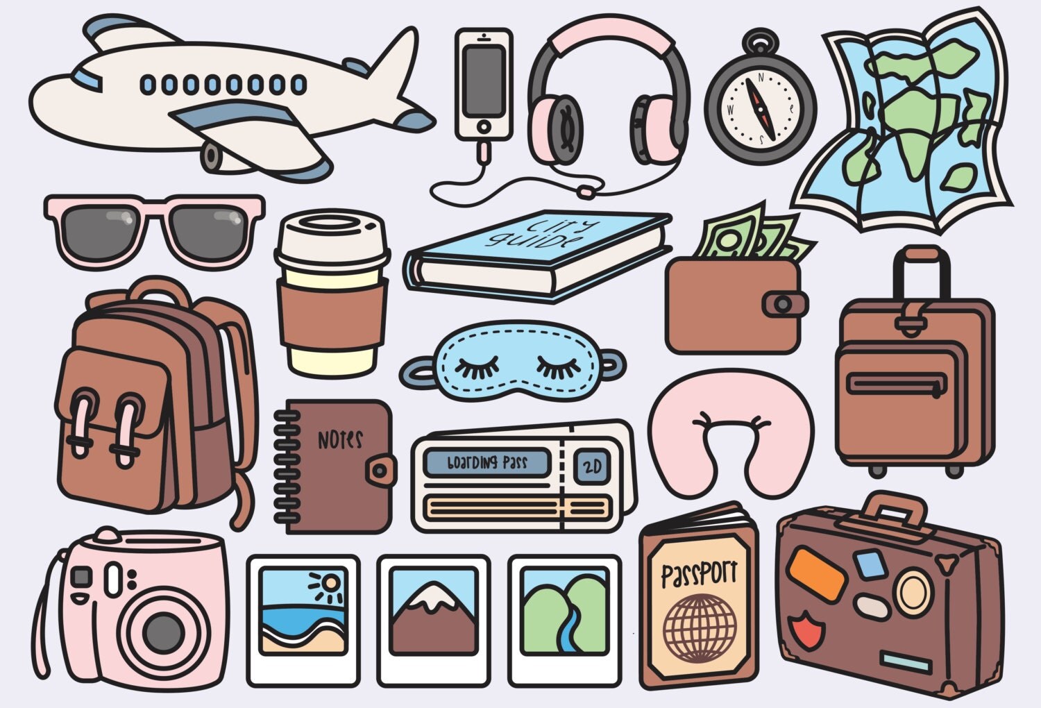 Premium Vector Clipart Kawaii Travel Clipart Kawaii Clip
